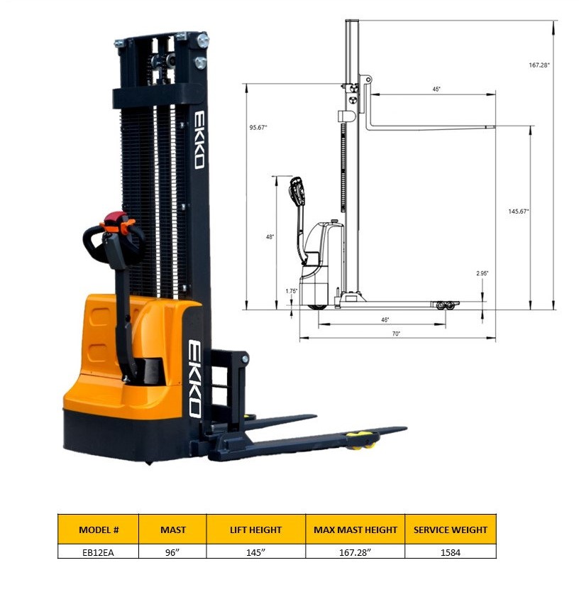 EKKO Full Powered Straddle Stacker 3000 lb Cap., 145.67 Inch Height ...