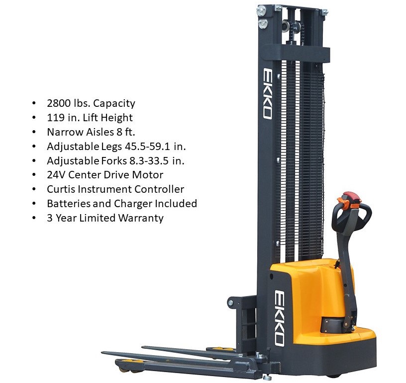 EKKO EB13E Full Powered Straddle Stacker 2800 lb Cap., 119 Inch Height ...