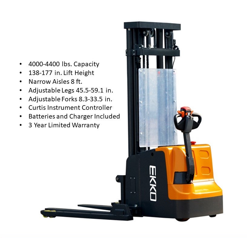 EKKO Full Powered Straddle Pallet Stacker 4400 lb Cap., 177 Inch Height ...